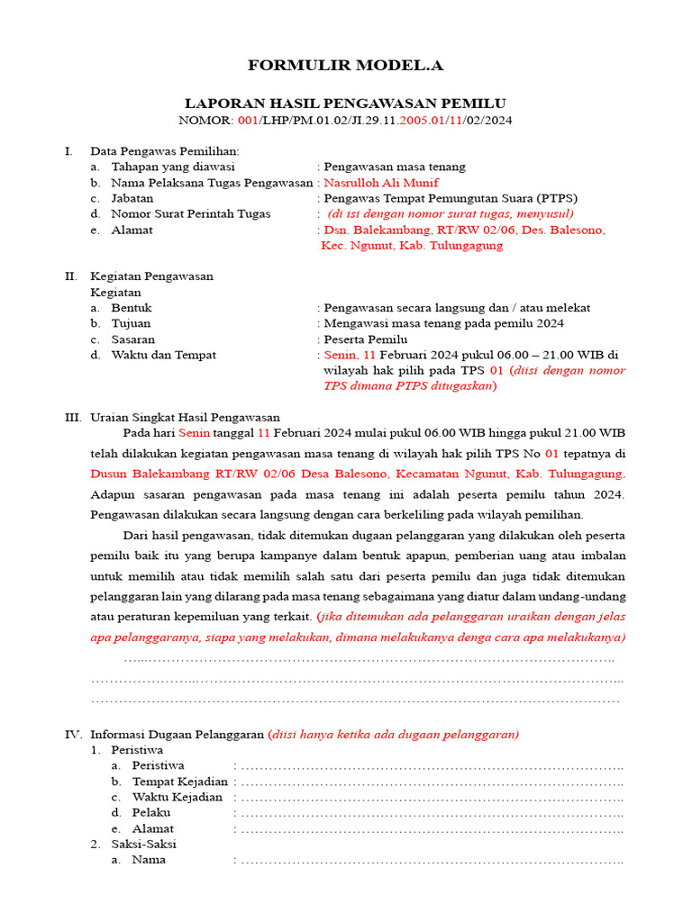 Contoh Form A Tanggal 11 Dan 12 | PDF