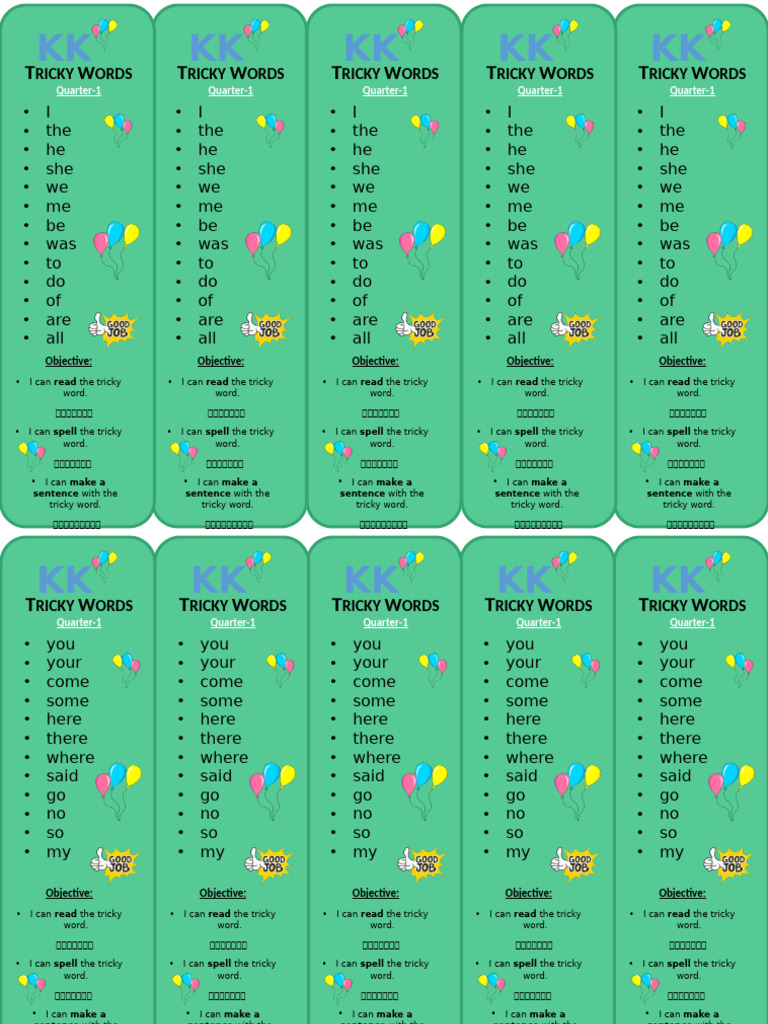 Tricky Words Q1, Q2 & Q3 (Take Home Cards) | PDF