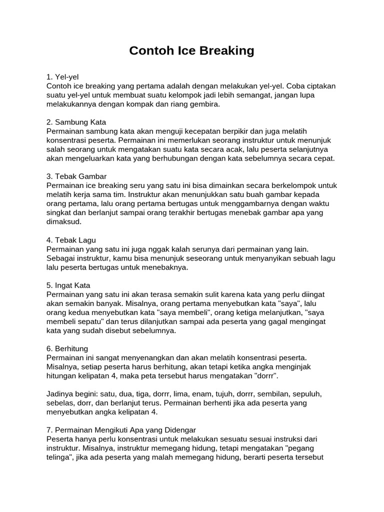 Contoh Ice Breaking | PDF