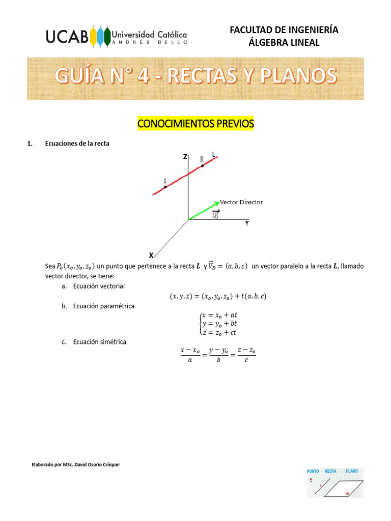 4 Tema N°4 - Rectas y Planos - David Osorio Cróquer | PDF | Espacio vectorial | Métodos y ...