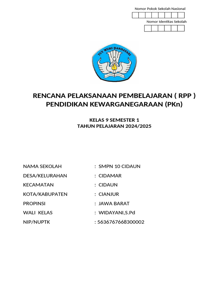 RPP 1 Lembar PKN Kls 9 2024 | PDF