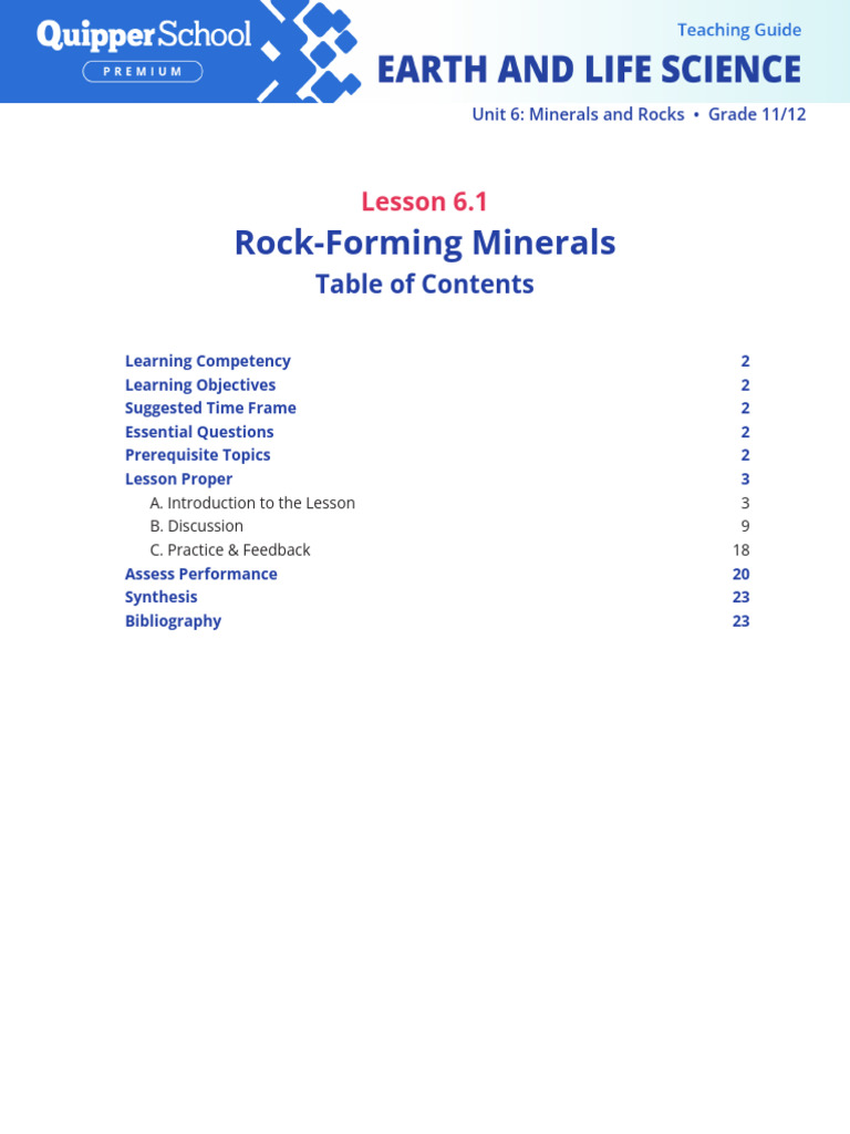 Earth and Life Science SHS 6.1 Rock-Forming Minerals | PDF | Magma ...