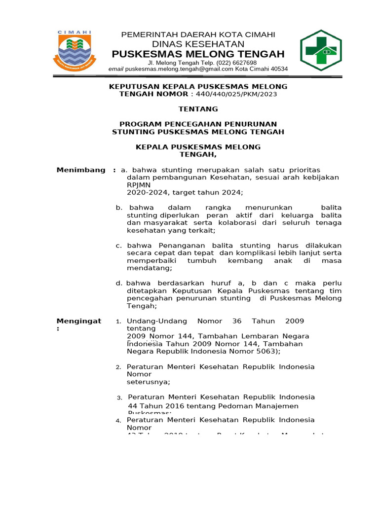 4.1.1.a SK PROGRAM PENCEGAHAN PENURUNAN STUNTING | PDF