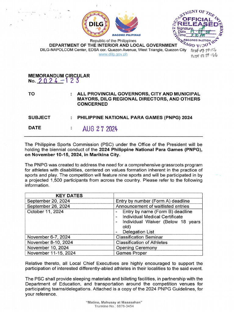 MC2024-123 PhilippineNationalParaGames2024 | PDF