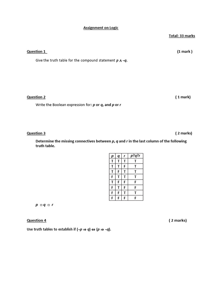 Assignment On Logic | PDF | Boolean Algebra | Teaching Mathematics