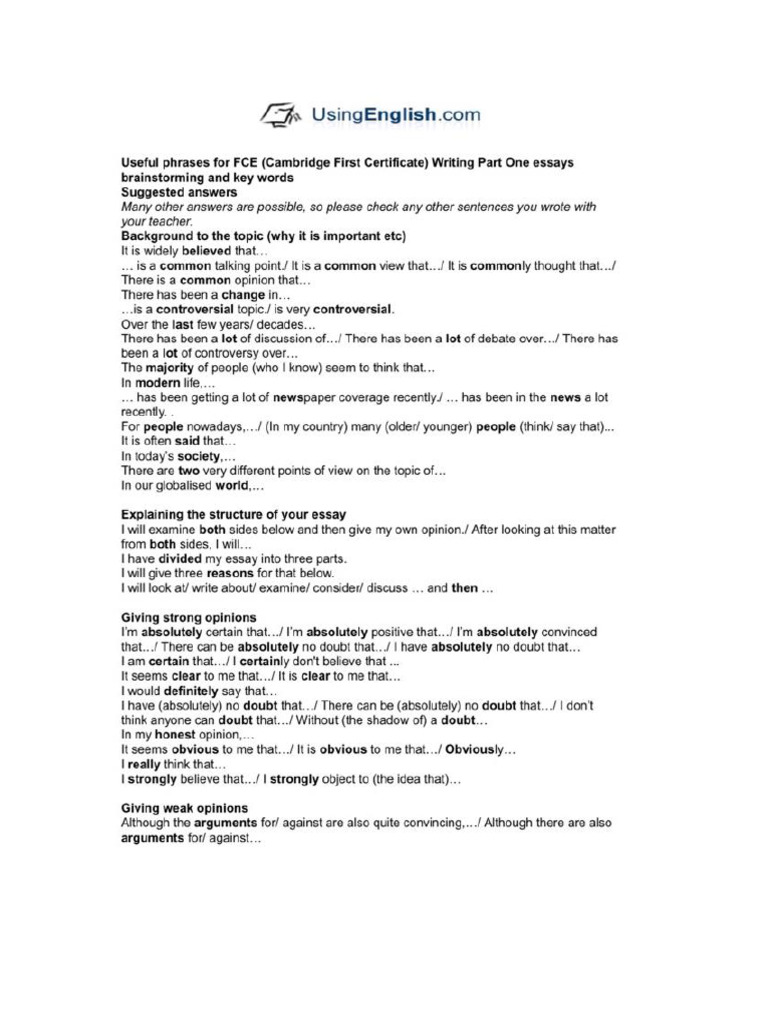 FCE Essay Useful Phrases | PDF