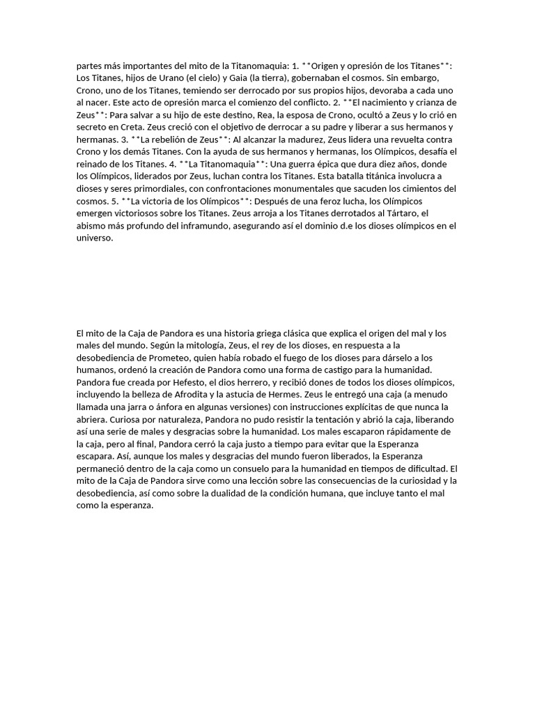 partes más importantes del mito de la Titanomaquia | PDF
