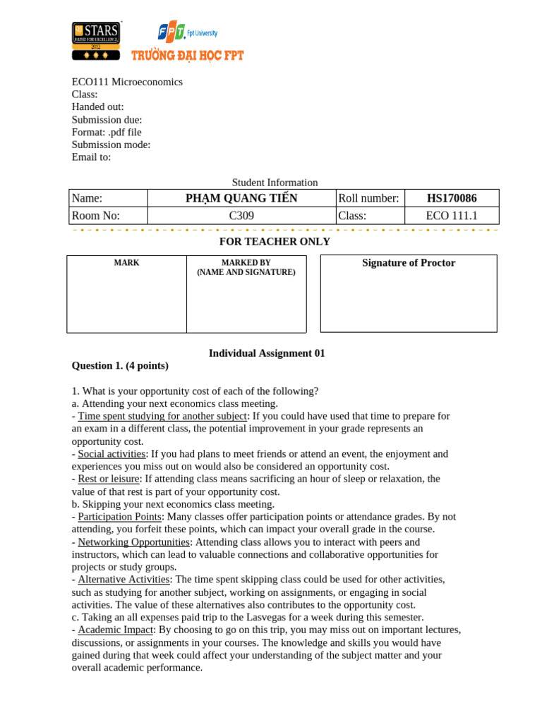 ECO111 - Test 01 - Individual Assignment 01 - Fall2024 5534 | PDF