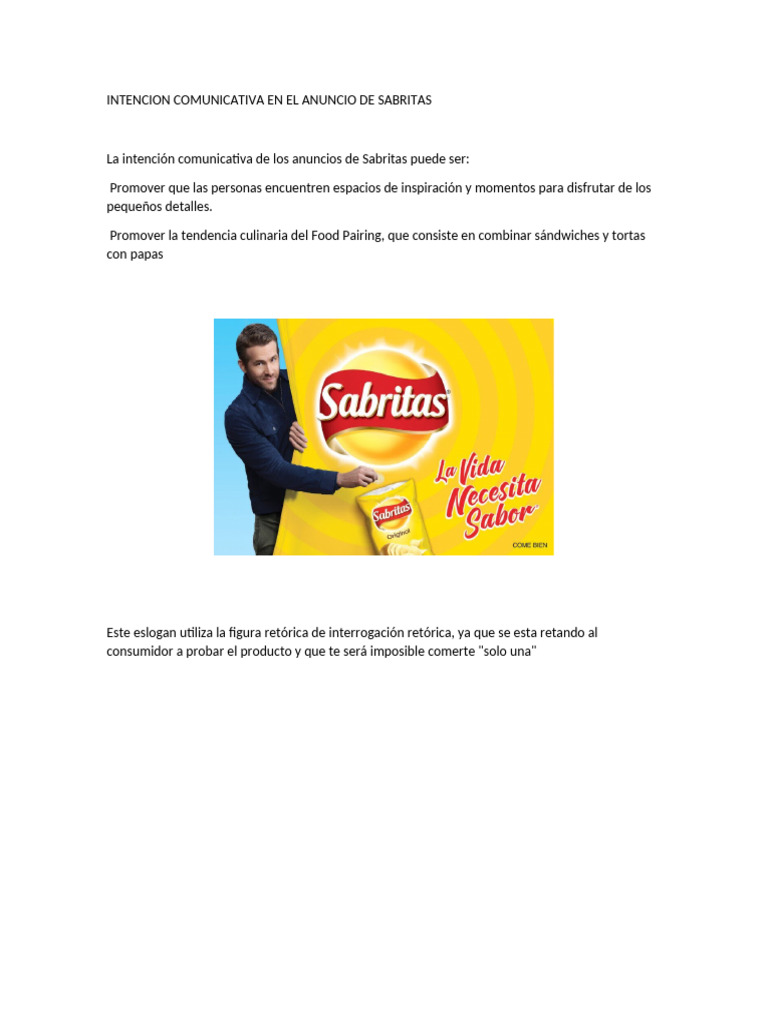 Intencion Comunicativa en El Anuncio de Sabritas | PDF