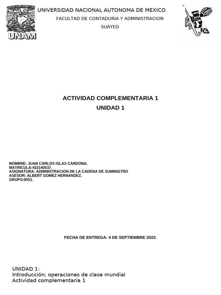 Actividad Complementaria 1, Unidad 1. | PDF | Libre comercio | Finanzas y dinero