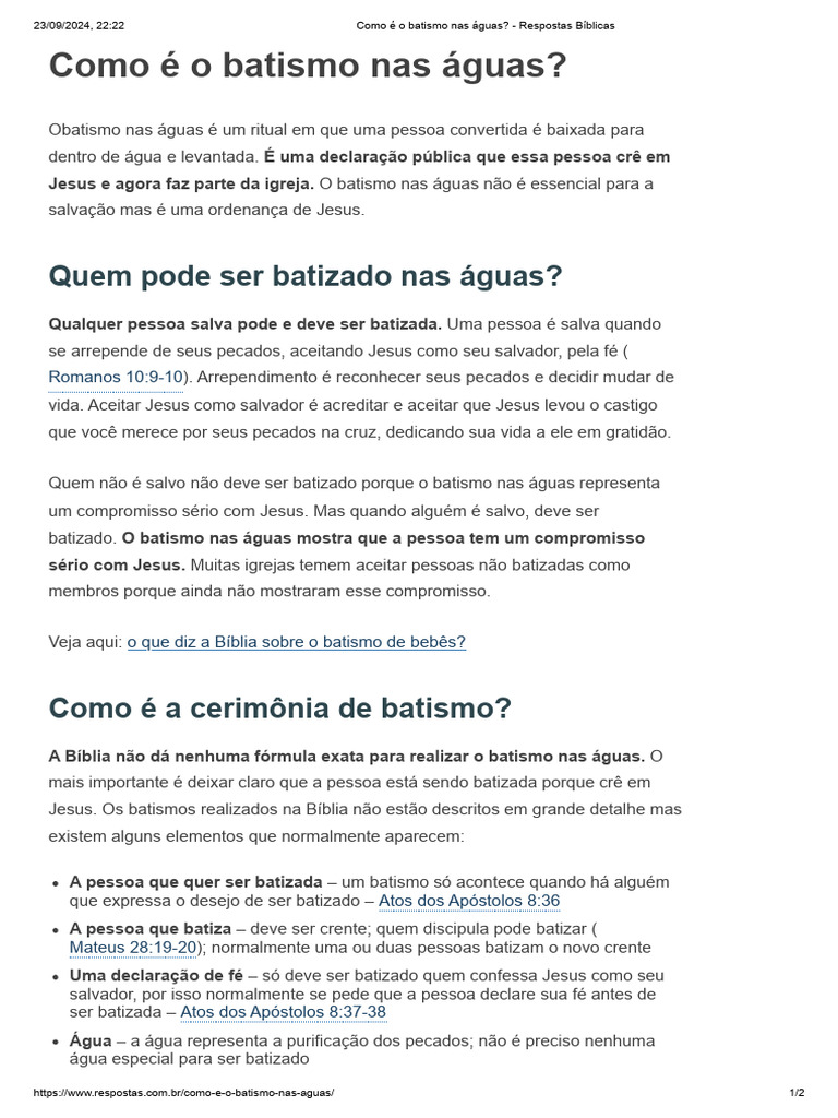 Como É o Batismo Nas Águas - Respostas Bíblicas | PDF