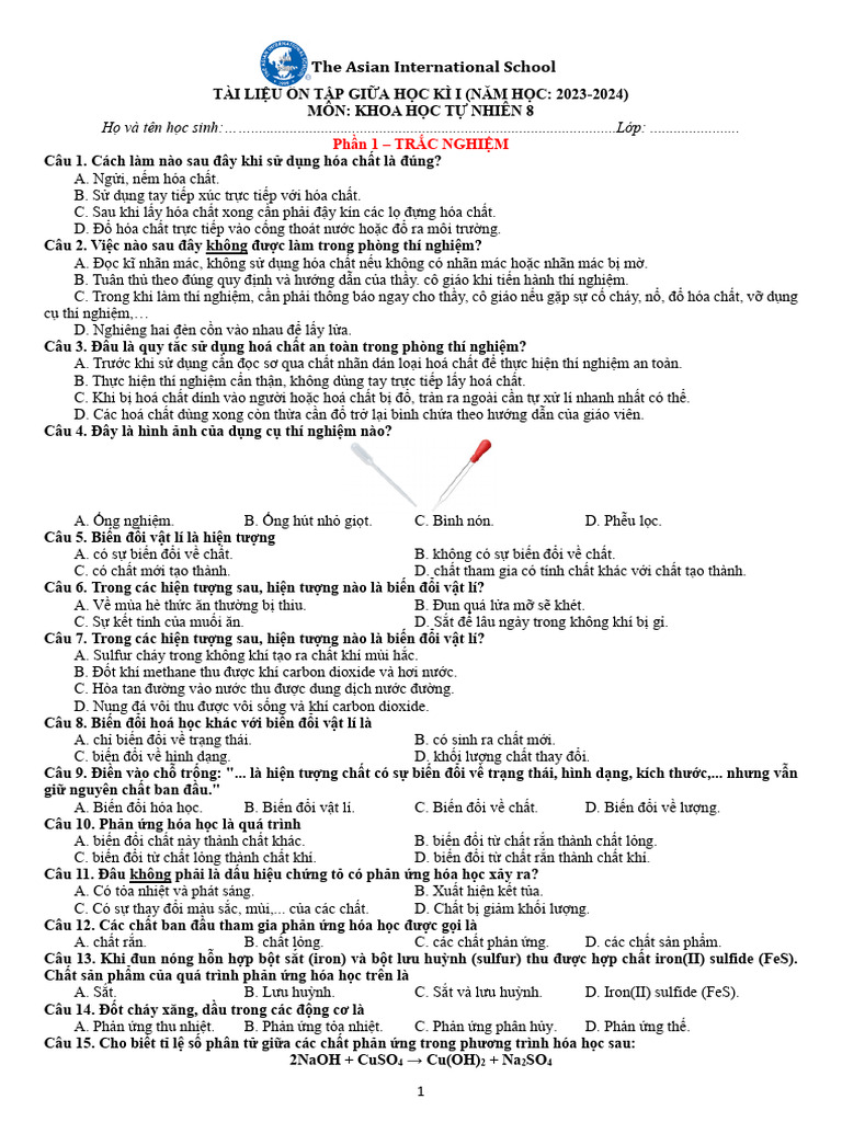 Tham KH o Gi A Kì 1 KHTN 8 | PDF