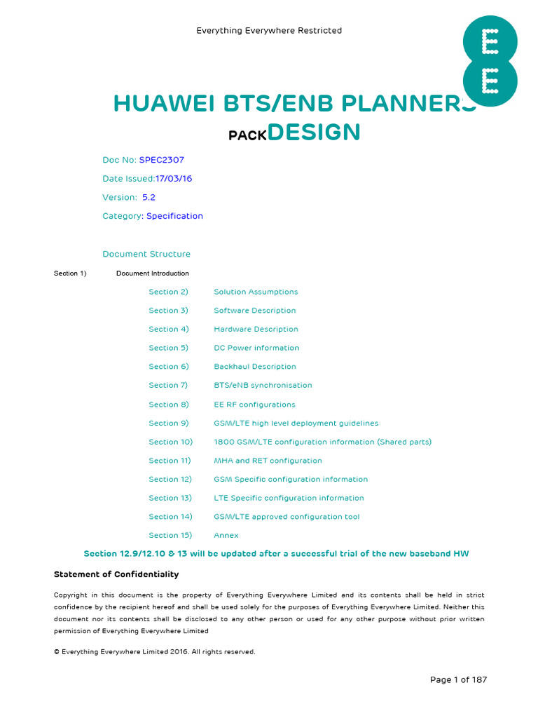 HUAWEI BTS-ENB SOLUTION DESIGN Spec2307 v5 | PDF
