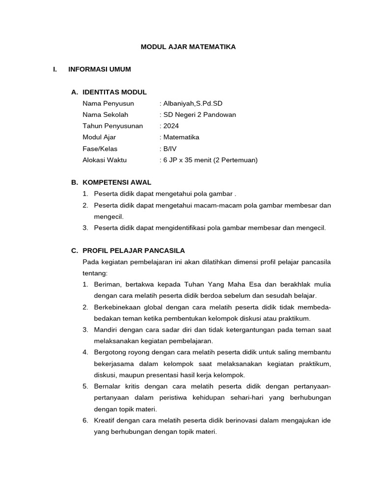 MODUL AJAR MATEMATIKA Aljabar | PDF | Kesehatan Holistik | Sains ...