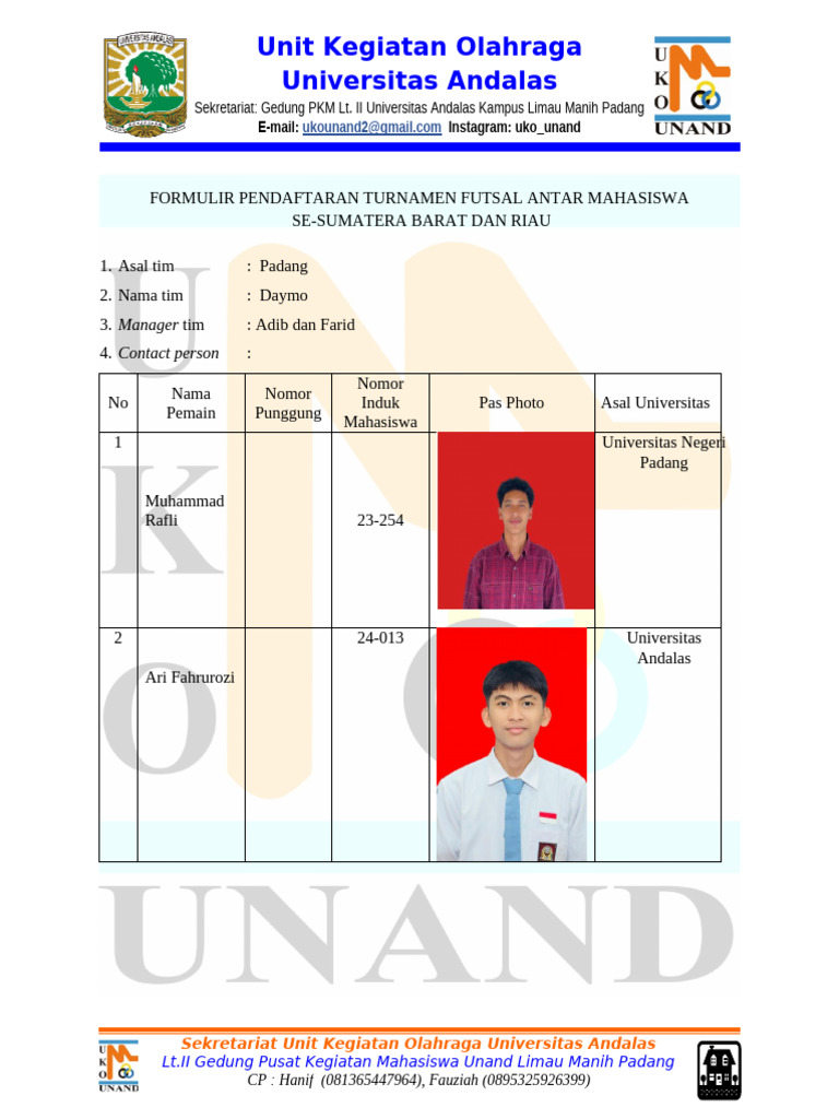 Formulir Pendaftaran Futsal | PDF