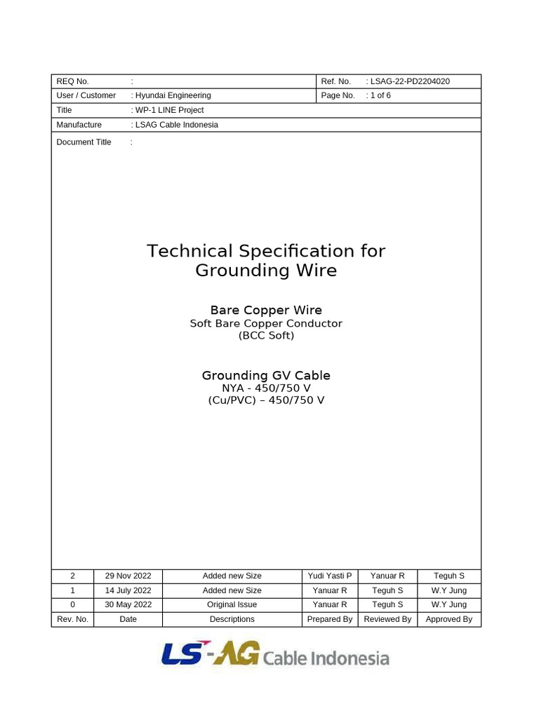 TECHNICAL SPECIFICATION - GROUNDING WIRE - Hyundai Engineering - WP-1 LINE Project - LSAG ...