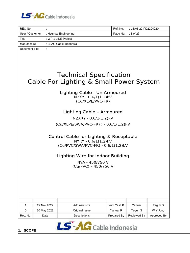 TECHNICAL SPECIFICATION - LIGHTING CABLE - Hyundai Engineering - WP-1 ...