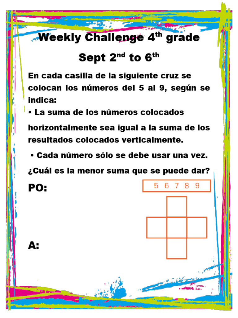 Weekly Challenge 4th Grade Sept 2nd - 6th | PDF