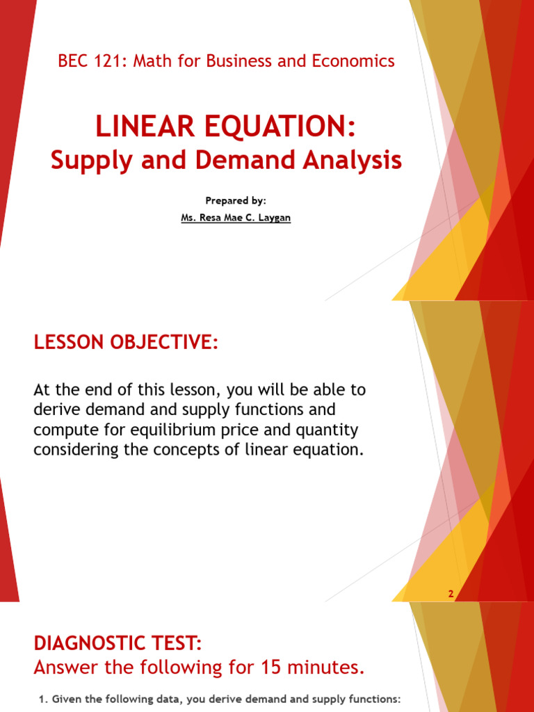 BEC 121 - 01.2 Linear Equation - Supply and Demand Analysis | PDF