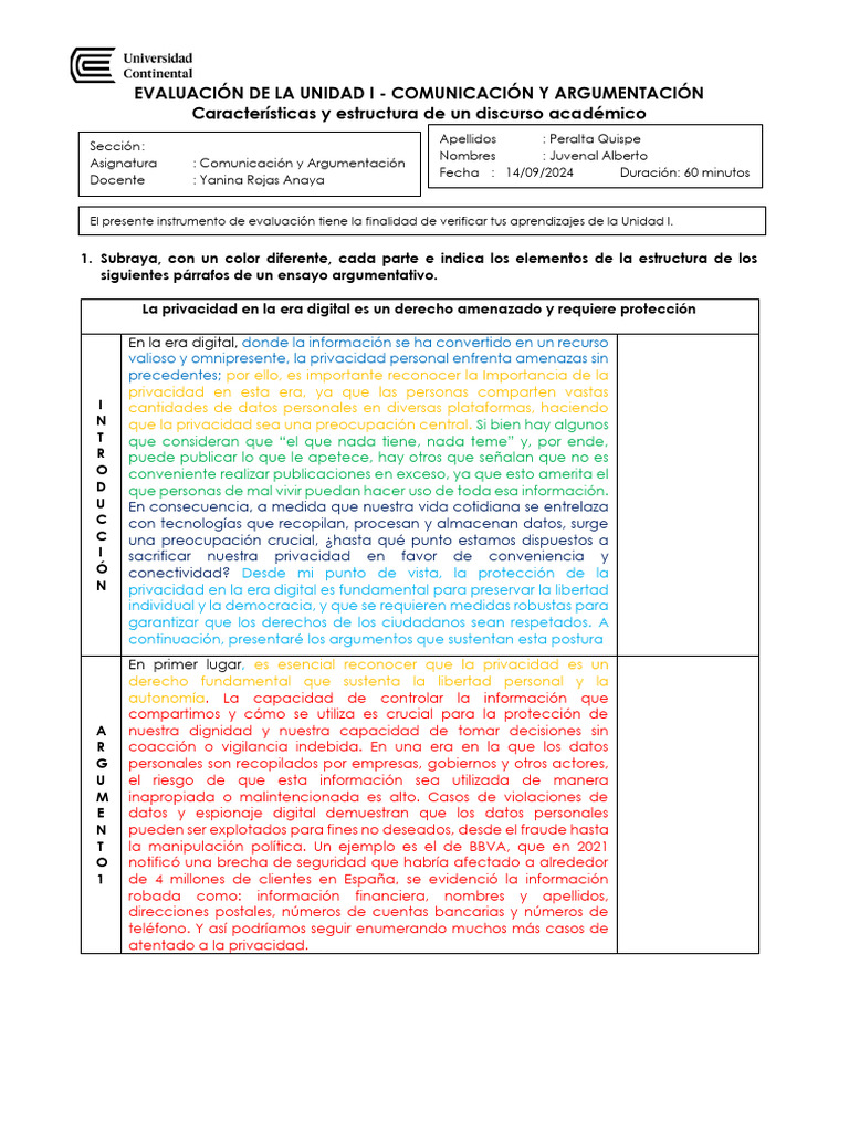 comunicacion y argumentacion ev. C1 | PDF