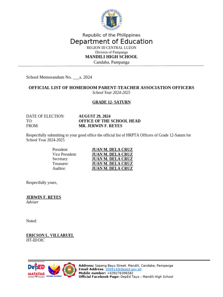 HRPTA OFFICERS Template | PDF