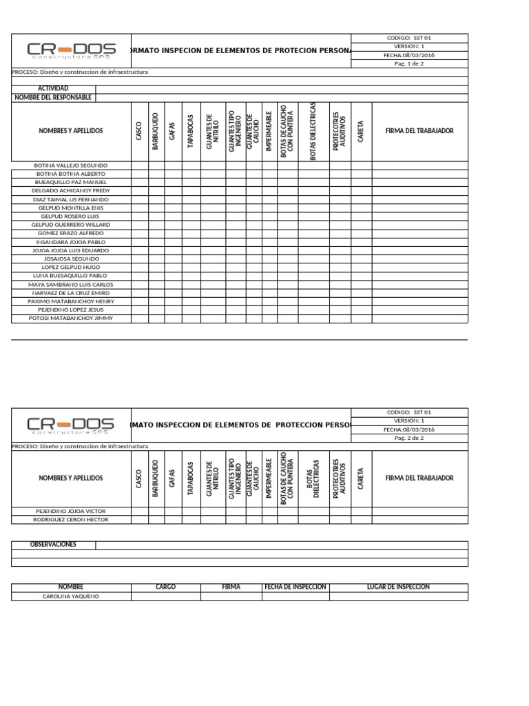 Formato Inspeccion de Epp | PDF