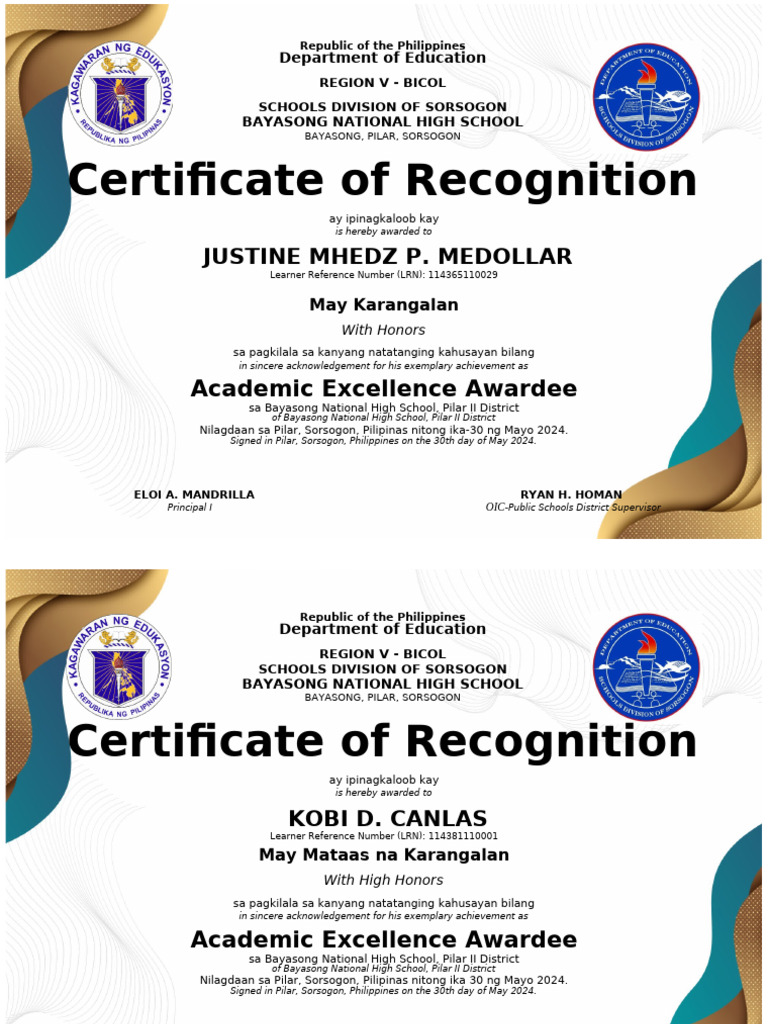 DepEd-Prescribed-Certificate-of-Recognition | PDF