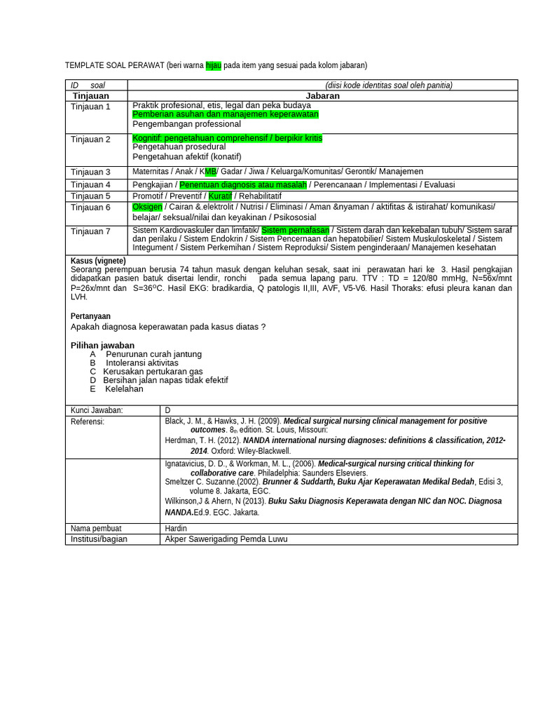 Template Soal Ukom D3 Perawat | PDF