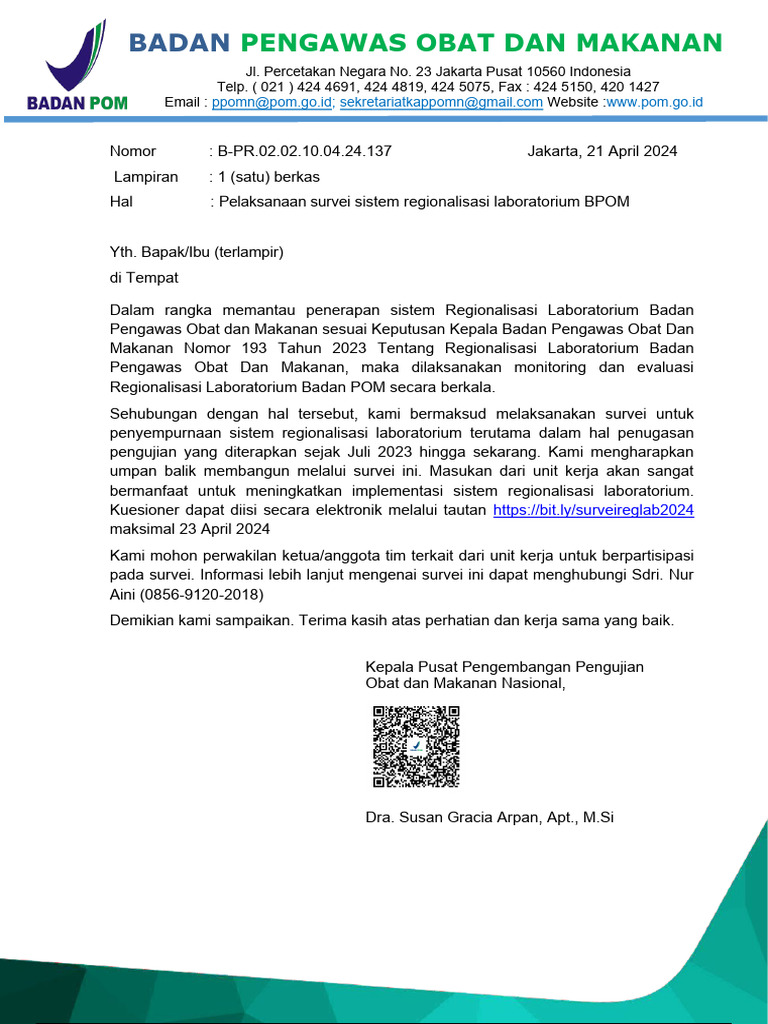 Surat Pengisian Kuesioner Reglab.21042024 | PDF