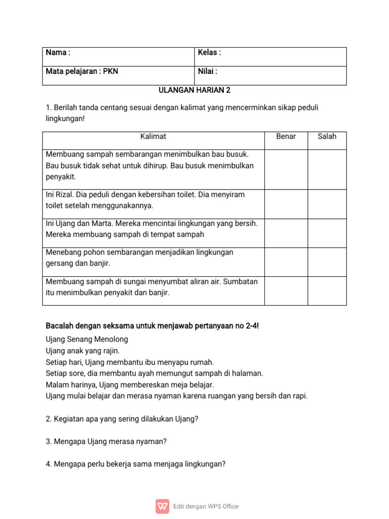 UH 2_PKN_KELAS 2 | PDF