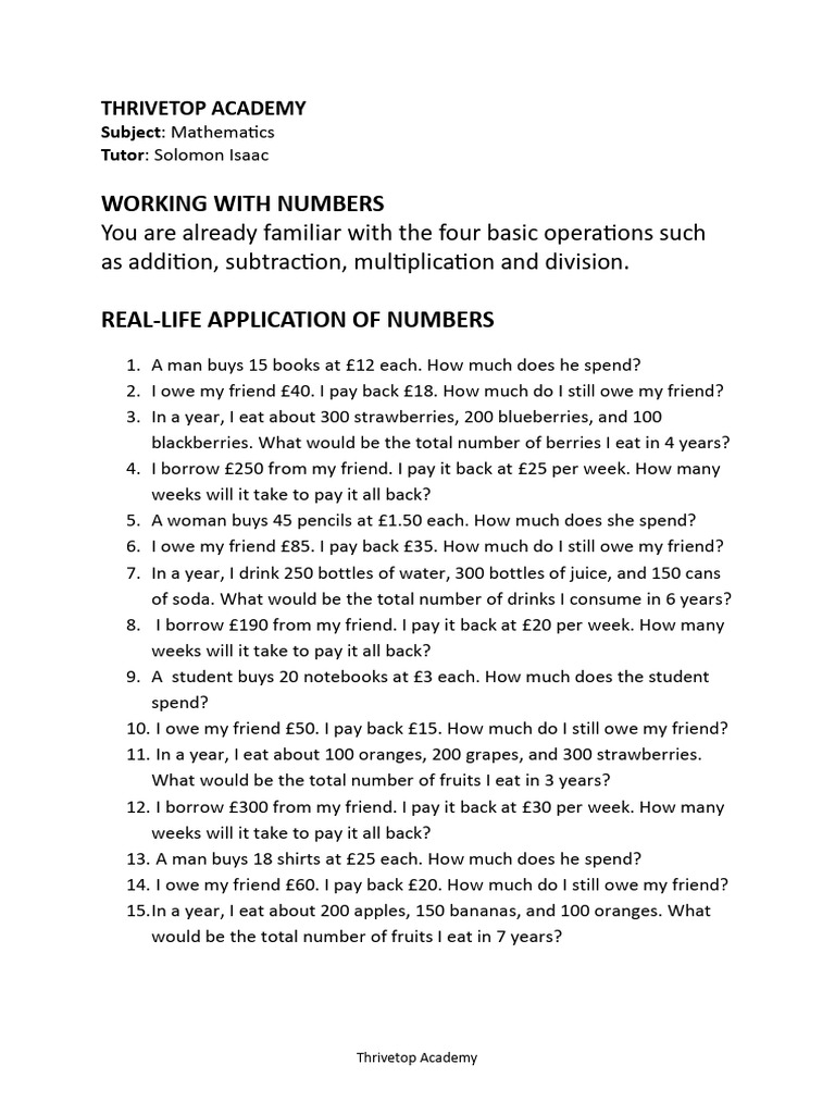 Working With Numbers | PDF