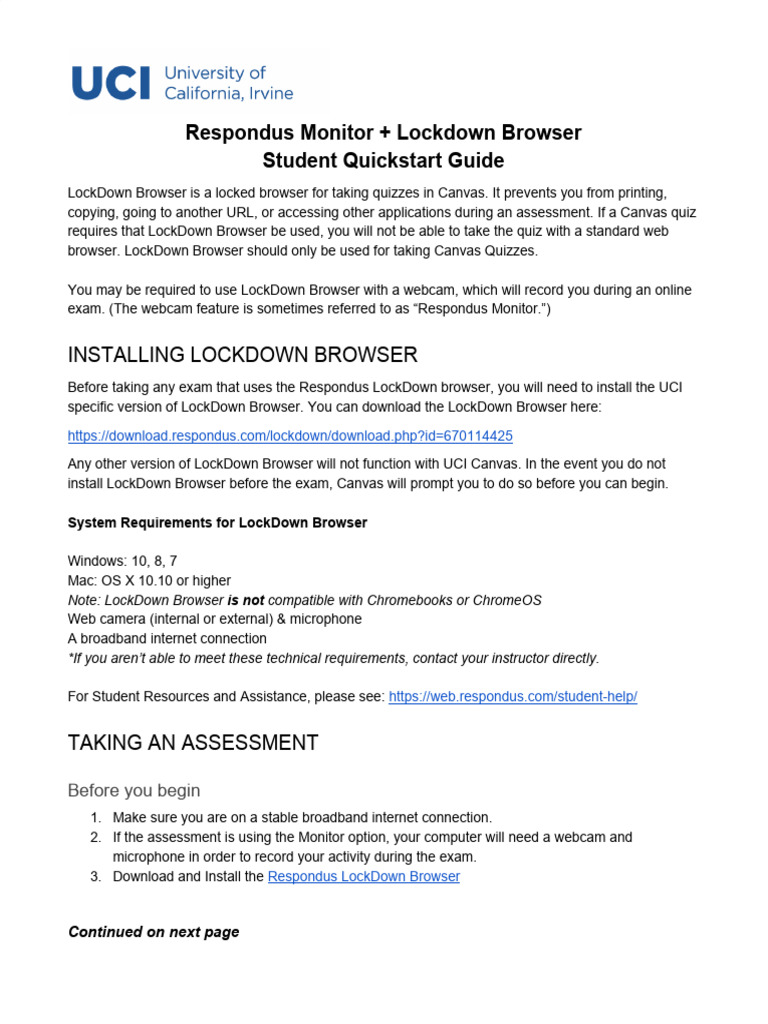 Respondus Student Quickstart | PDF