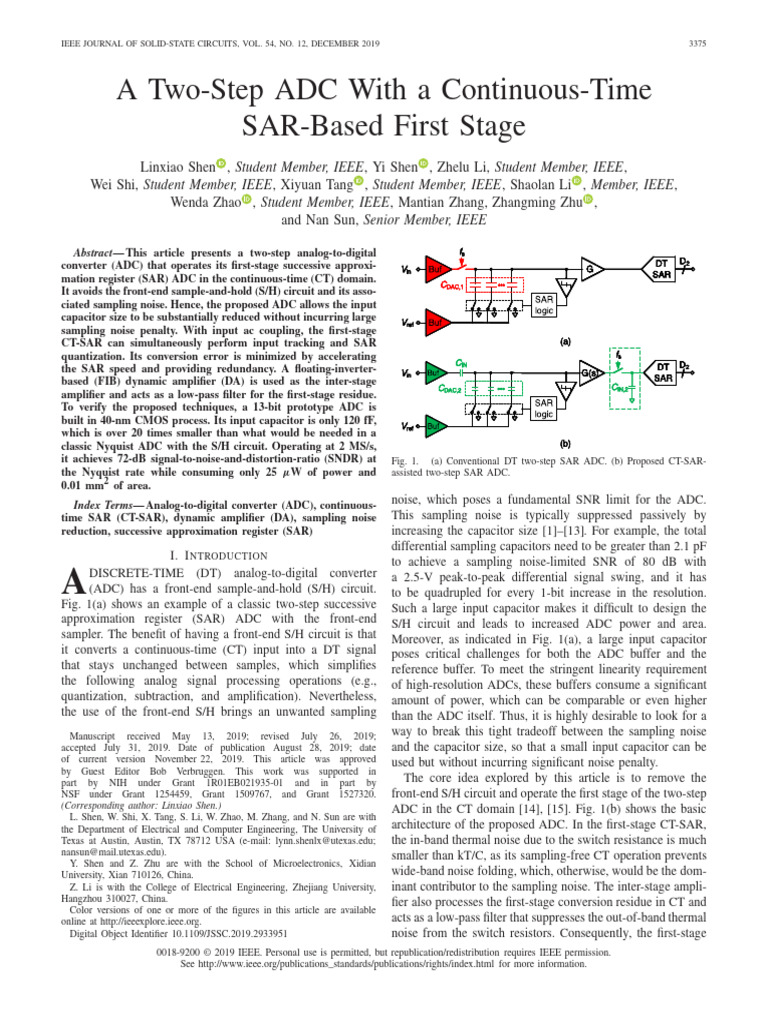 A Two-Step ADC With A Continuous-Time SAR-Based First Stage | PDF