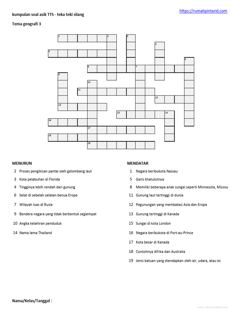 Soal TTS Tema Geografi 3 | PDF