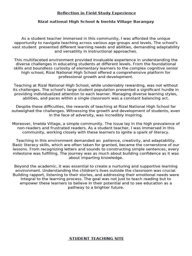 Reflection in Field Study Experience | PDF