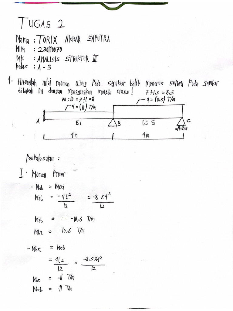 Tugas 2 - Analisis Struktur Ii - Torix Akbar Saputra - 230110070 - A3 | PDF Tugas 2 - Analisis Struktur Ii - Torix Akbar Saputra - 230110070 - A3 | PDF
