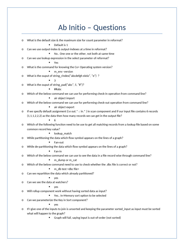 Ab Initio - Questions | PDF