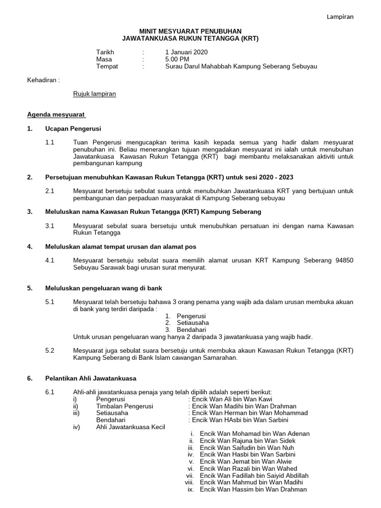 Minit Mesyuarat KRT Seberang | PDF