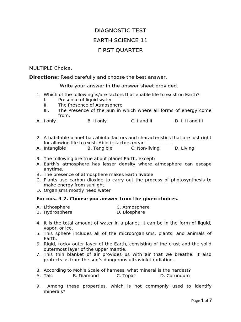 DT-Q1-Earth Science 11 | PDF | Minerals | Rock (Geology)