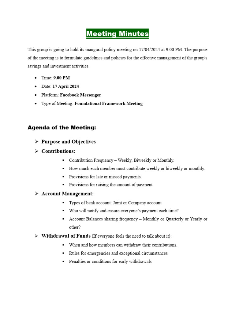 Foundational Framework Meeting Minutes | PDF