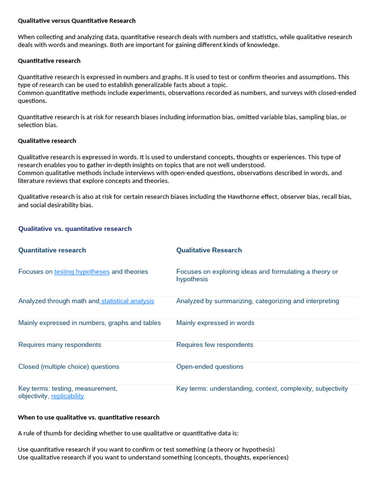 Qualitative versus Quantitative Research | PDF