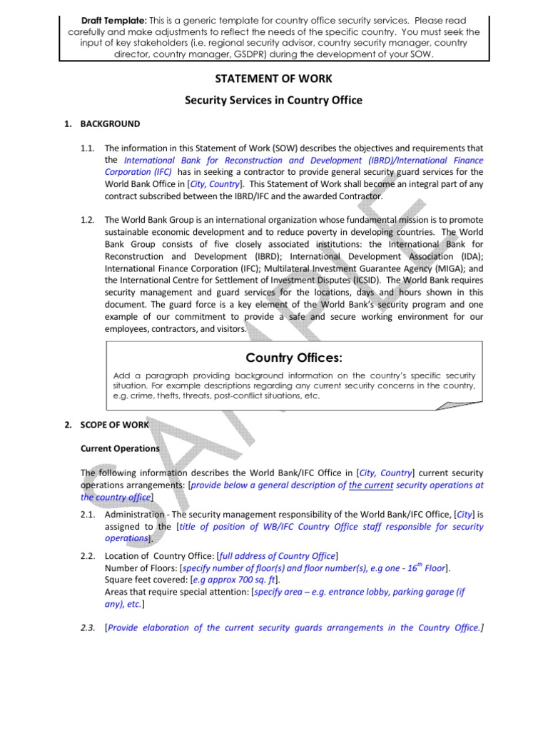 Sample SOW - Security Services | PDF | Security Guard | World Bank Group