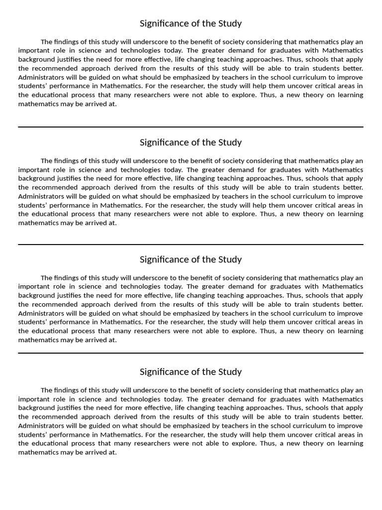 Significance of The Study | PDF | Mathematics | Science