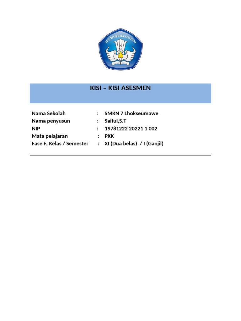 Kisi - Kisi Asesmen Oc | PDF
