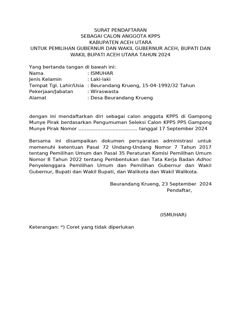 Surat Pendaftaran | PDF