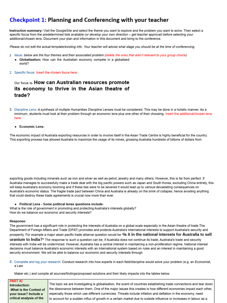 Checkpoint 1 - Planning and Teacher Conferencing | PDF | Australia | Trade