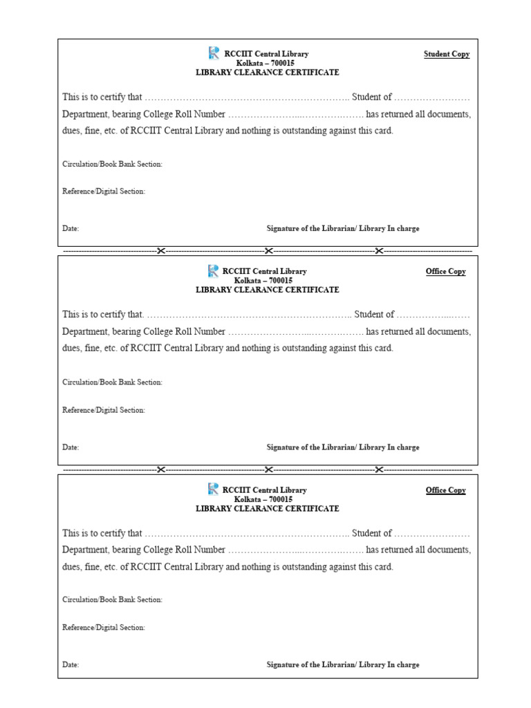 Rccit_library_clearance certificate | PDF