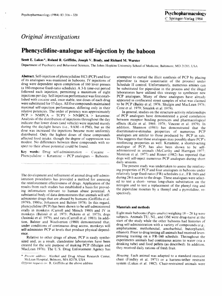 Scott E. Lukas Et Al - Phencyclidine-Analogue Self-Injection by The ...
