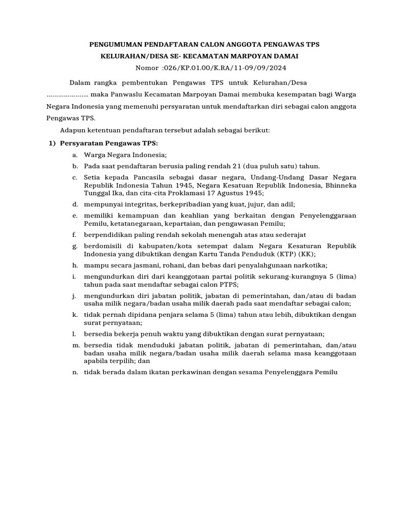 Formulir Pendaftaran PTPS 2024 | PDF