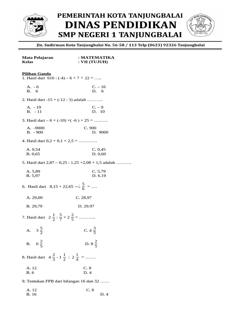 SDH Ujian Mid Kelad 7 Baru | PDF